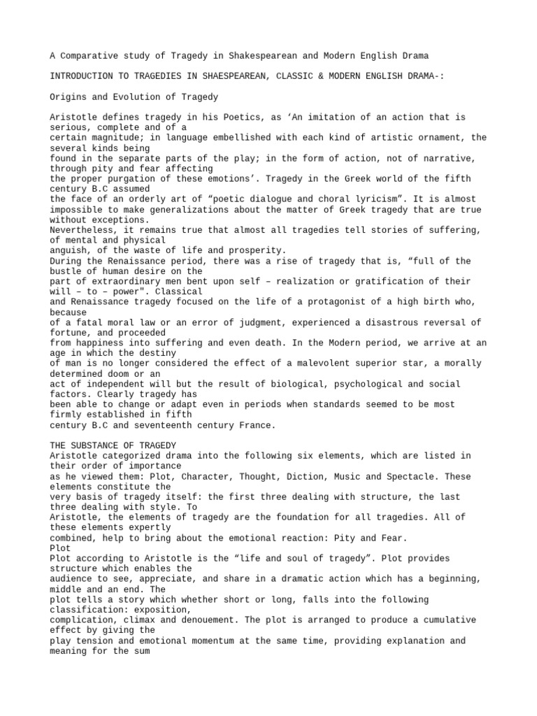 Tragedy in Shakespeare vs. Modern Drama | PDF | Tragedy | Greek Tragedy