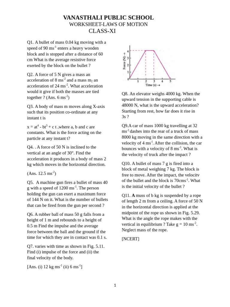 Worksheet of Newton Laws of Motion | PDF | Force | Mass
