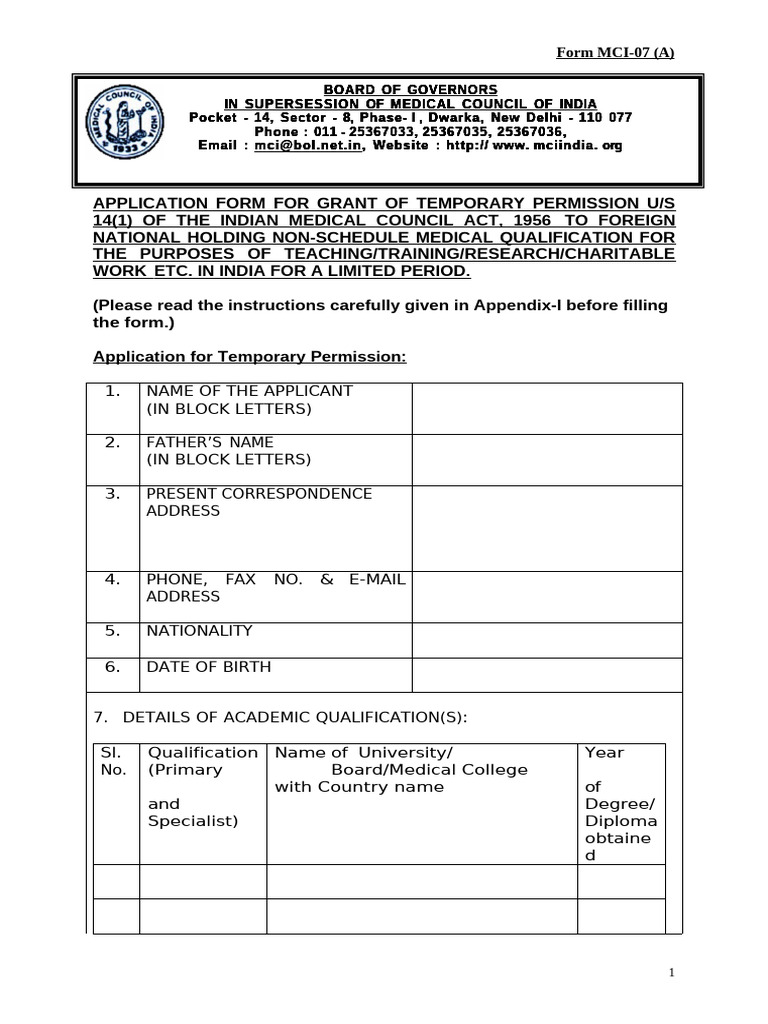 Application for Temporary Medical Permission | PDF