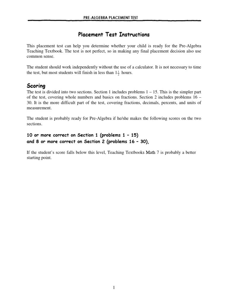 Pre-Algebra Readiness Assessment | PDF | Mathematics