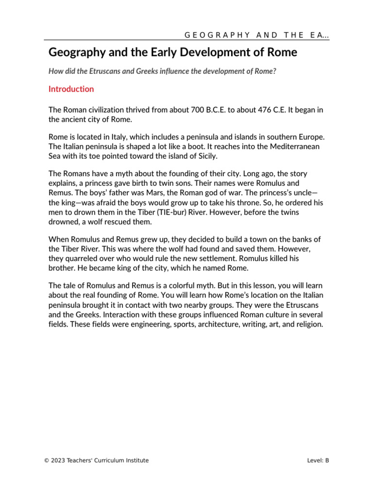 Geography's Role in Rome's Growth | PDF | Ancient Rome | Etruscan ...
