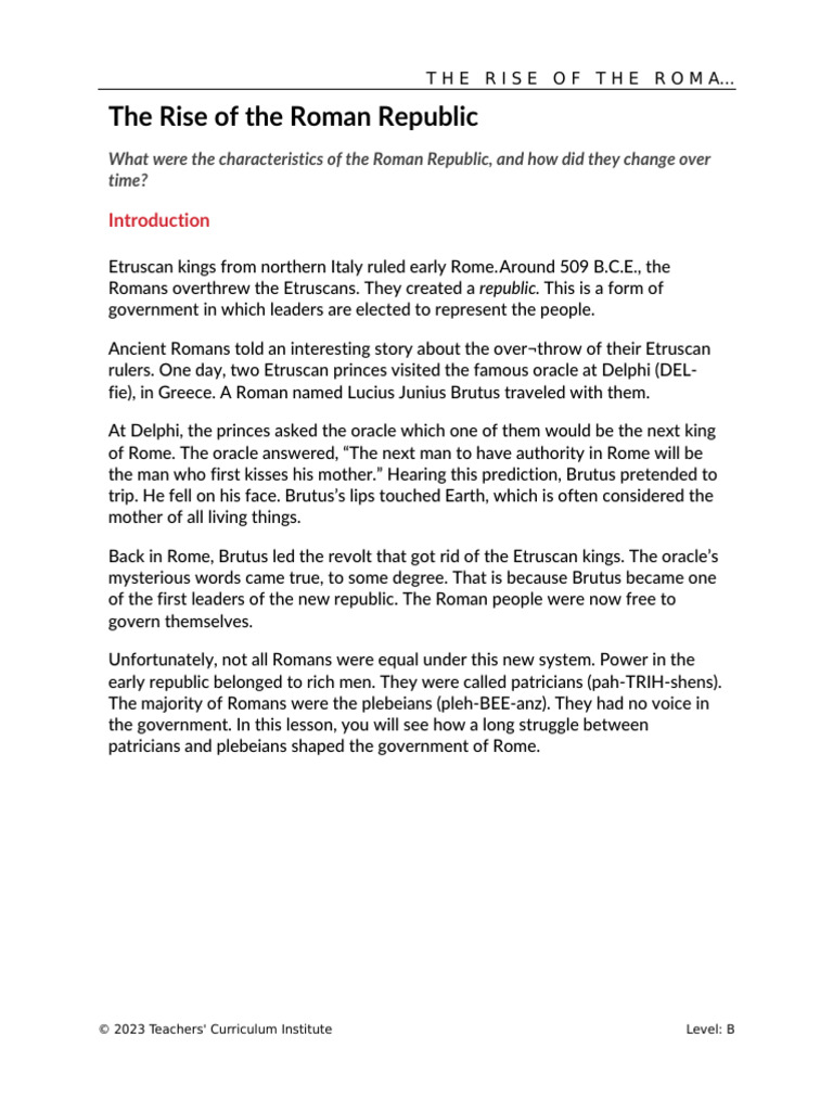 Plebeians' Struggle for Equality in Rome | PDF | Roman Republic ...