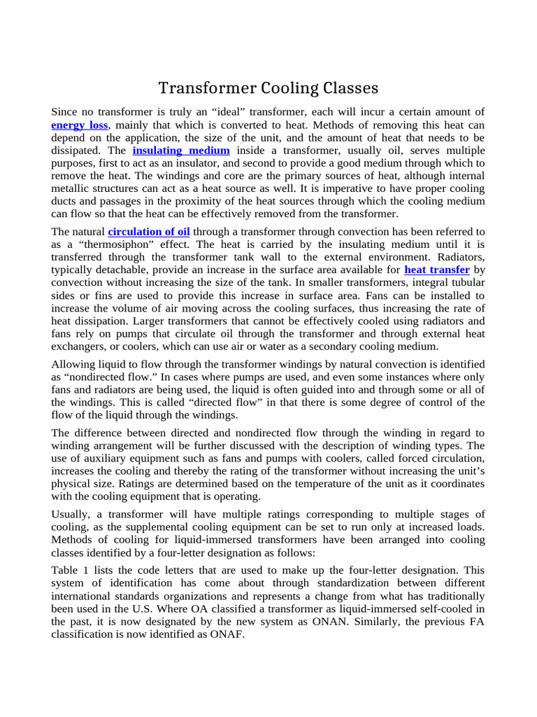 Transformer Cooling Classes | PDF | Transformer | Radiator