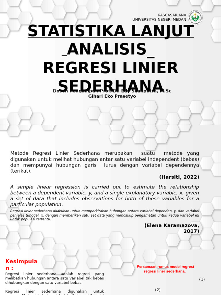 Statistik Lanjut_Analisis Regresi Linier Sederhana | PDF