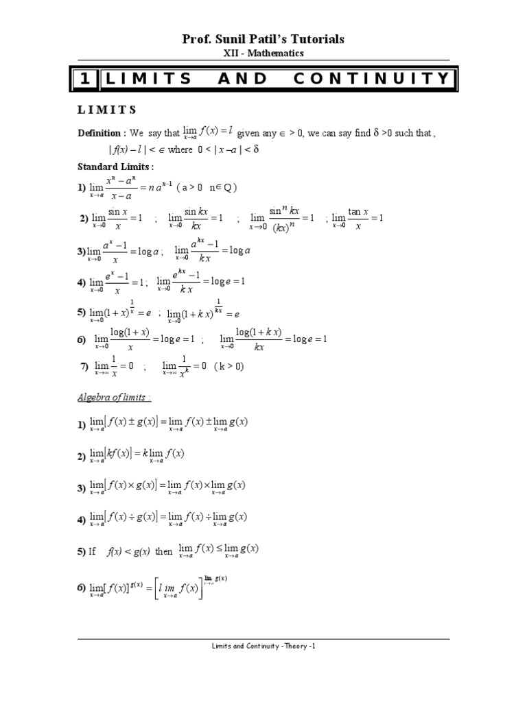 Limits Theory | PDF | Continuous Function | Function (Mathematics)