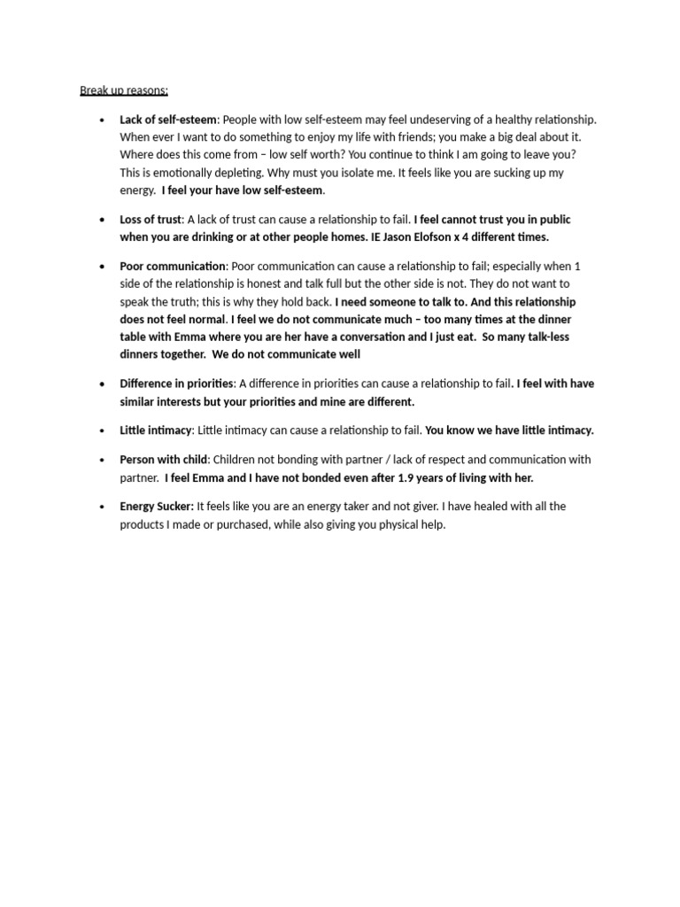 Break Up Reasons | PDF