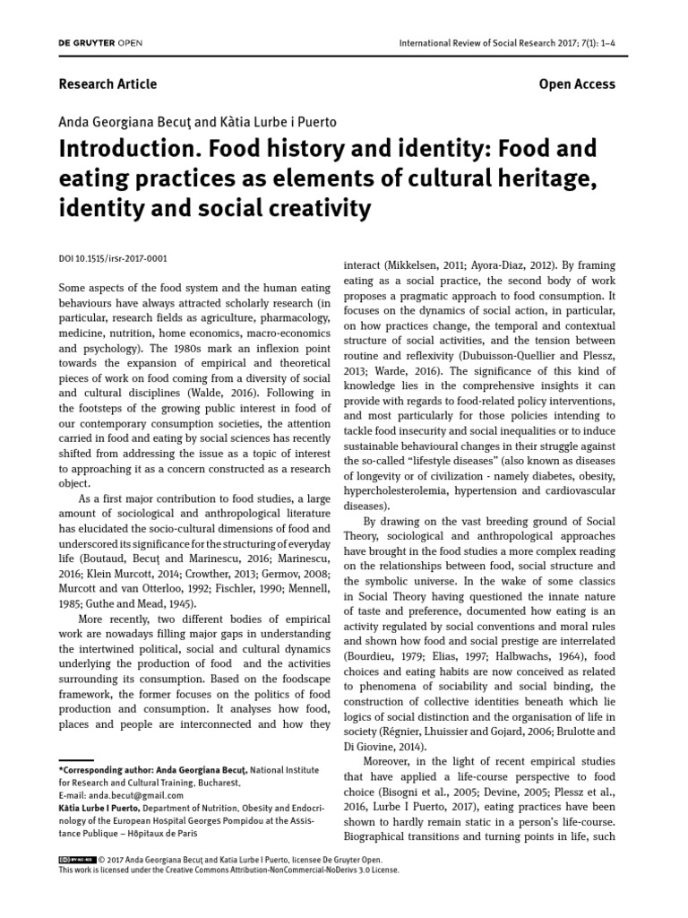 Introduction. Food History and Identity - Food and Eating Practices As ...