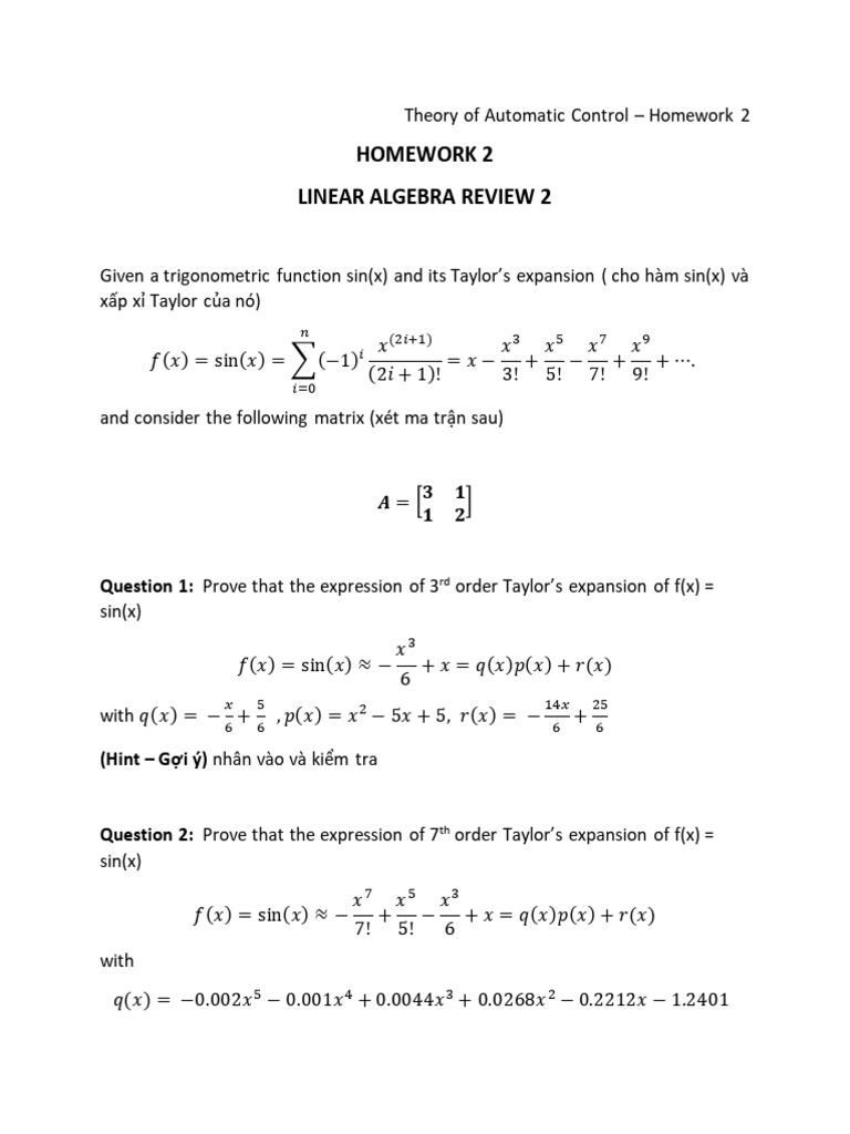 HW2 TheoryAC LinearAlgebra2 | PDF