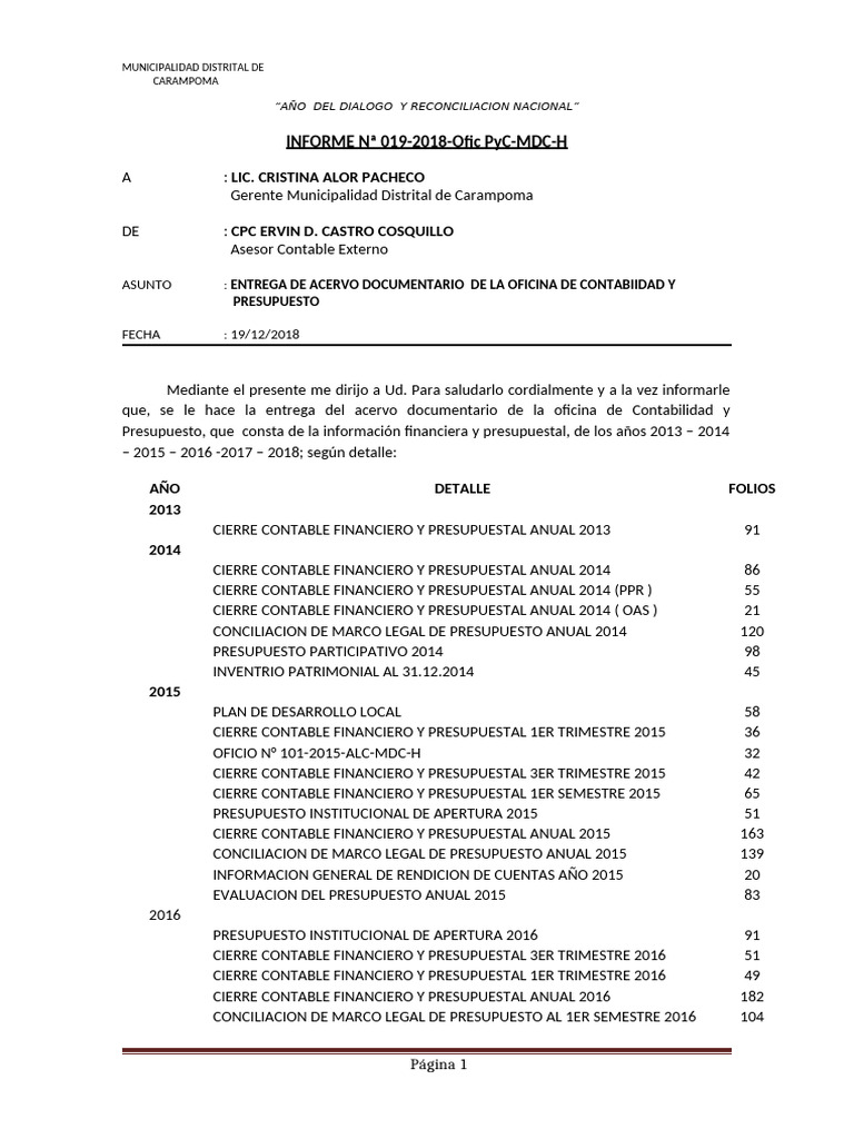 Informe de Acervo Documentario 2018 | PDF