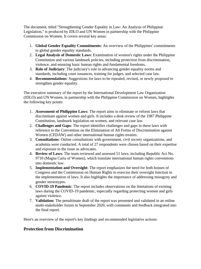 Gender Equality in Philippine Law Analysis | PDF | Gender Studies ...