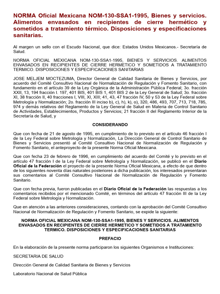 NOM 130 - Alimentos Envasados | PDF | Gusto | Alimentos