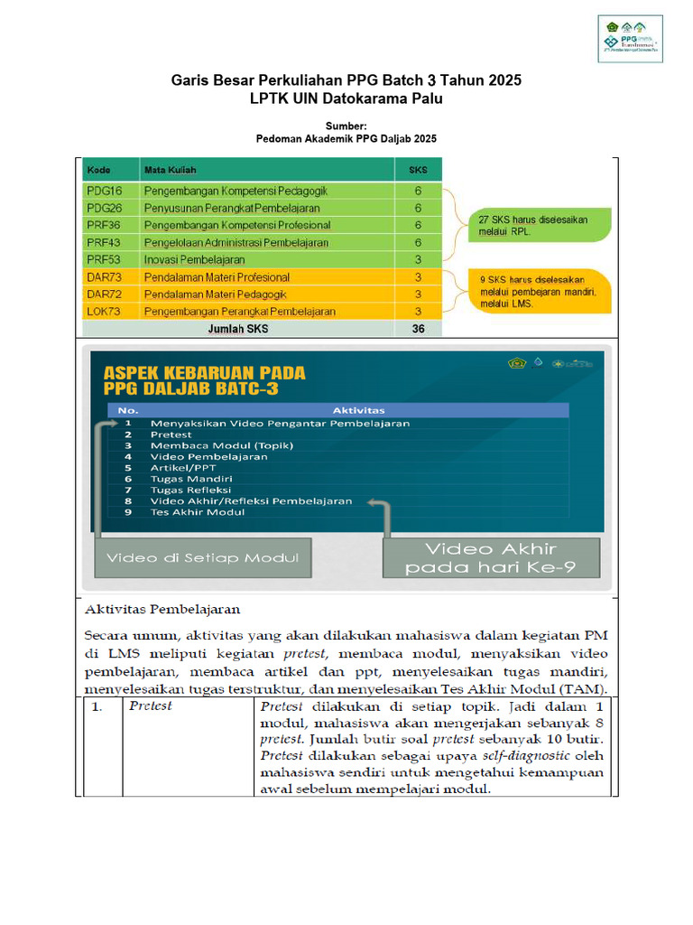 Garis Besar Perkuliahan PPG Batch 3 Tahun 2025 | PDF