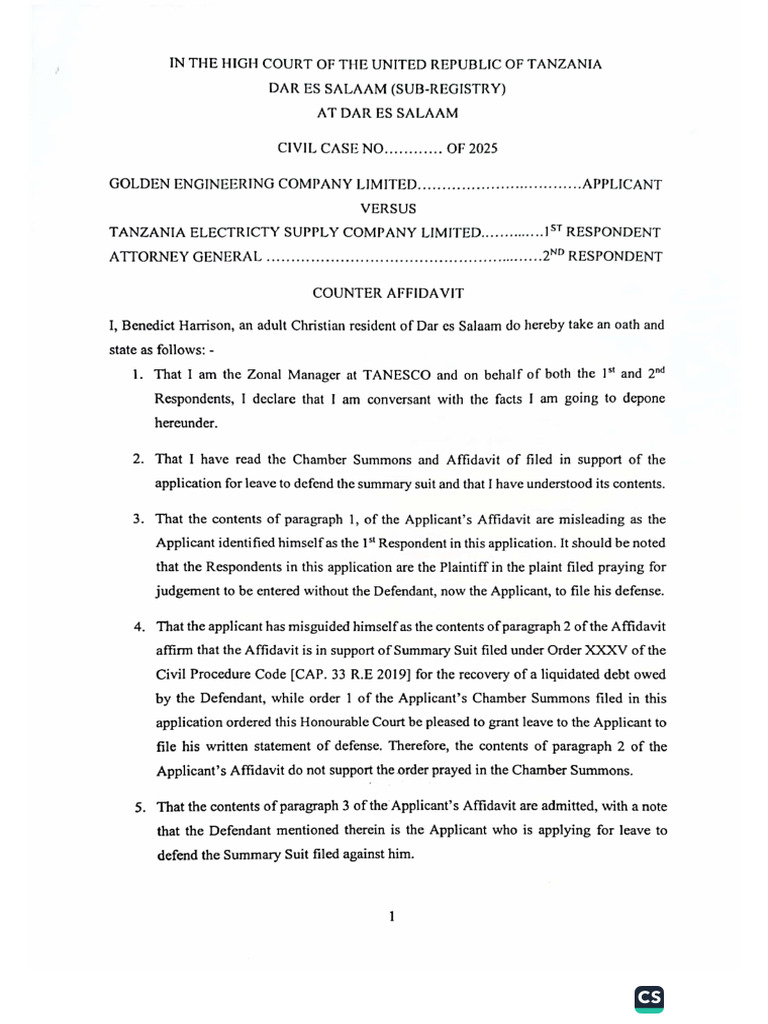 Counter Affidavit - Mock Trial 2 | PDF