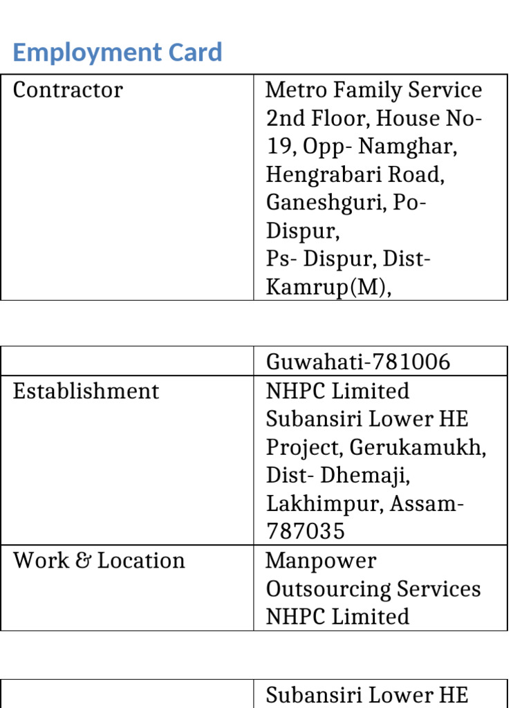 Employment Card ID Size | PDF