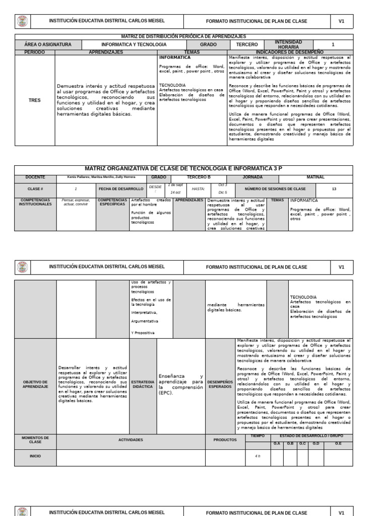 3 P informatica y tecnologia MATRIZ DE DISTRIBUCIÓN PERIÓDICA DE APRENDIZAJES y matriz ...