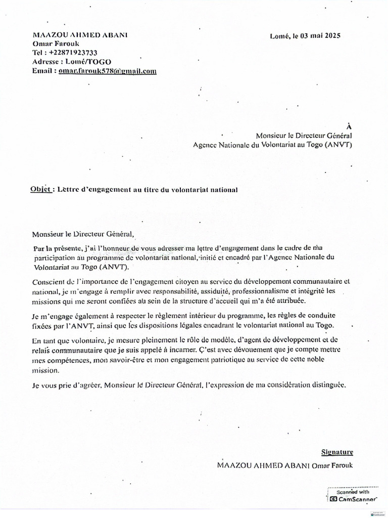 Lettre - Maazou Ahmed Abani - Omar Farouk | PDF