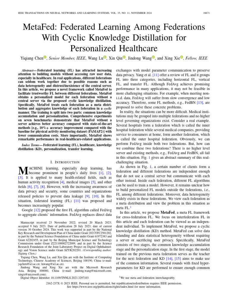 4 - MetaFed Federated Learning Among Federations With Cyclic Knowledge ...