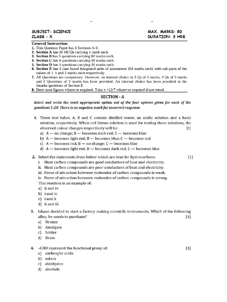 C10 Science Mock Test 4 | PDF