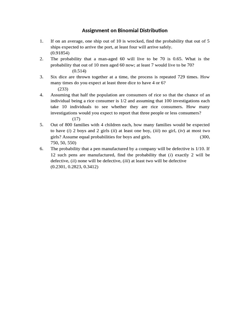 Assignment On Binomial Distribution - 03092025 | PDF