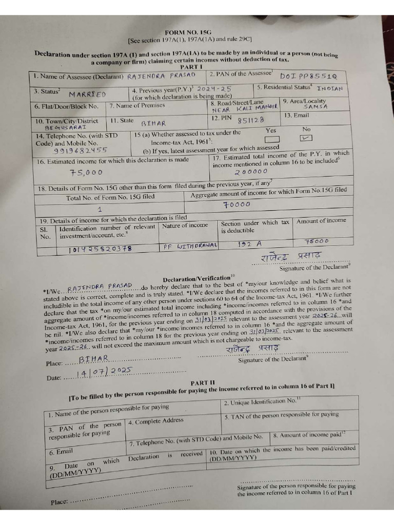 Form 15g | PDF