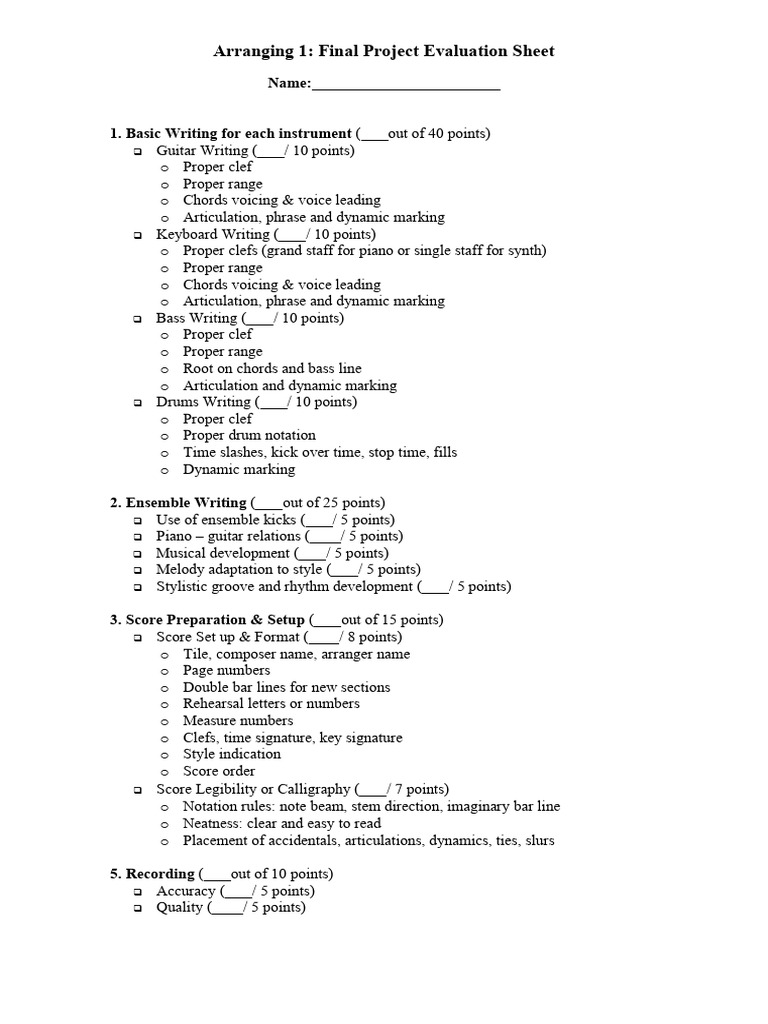 Final Project Evaluation for Arranging | PDF | Sheet Music | Musicology
