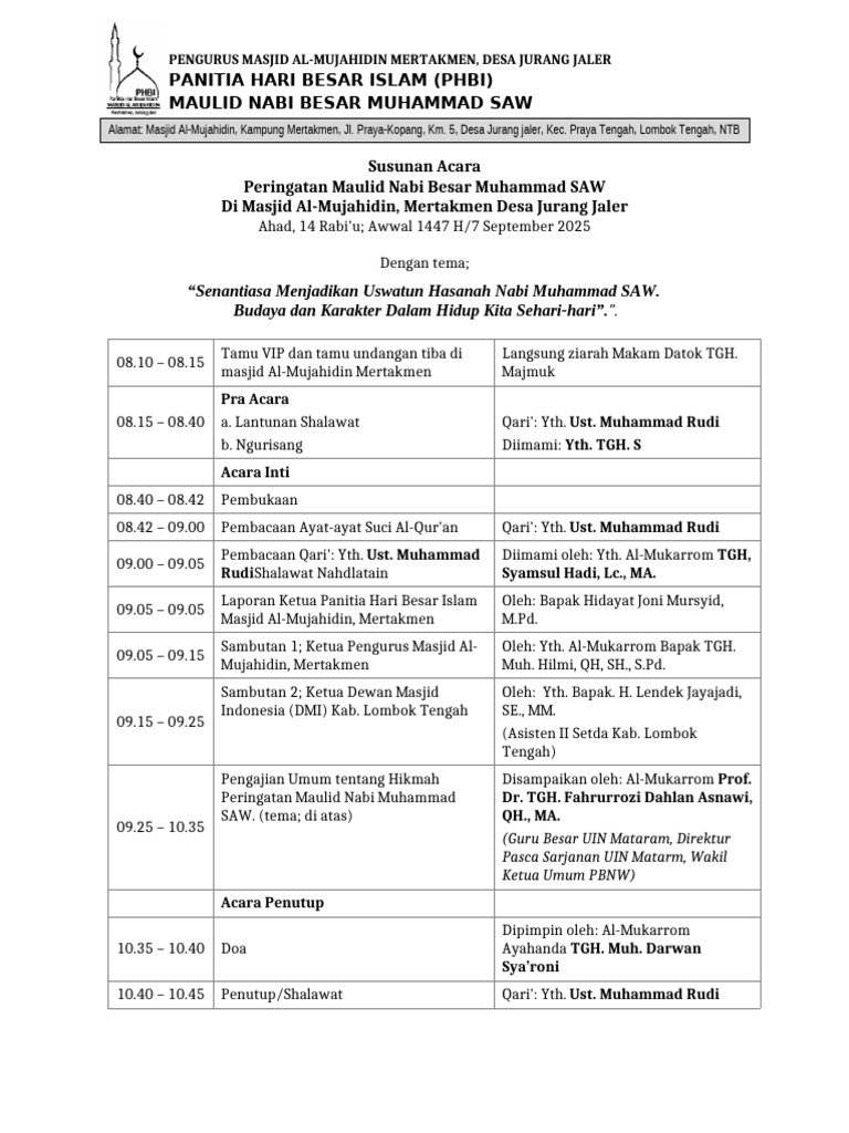 Susunan Acara Maulid 2025 | PDF