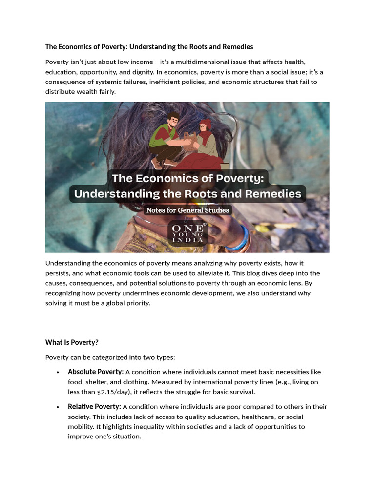 Economics of Poverty: Causes and Solutions | PDF | Cost Of Living | Poverty
