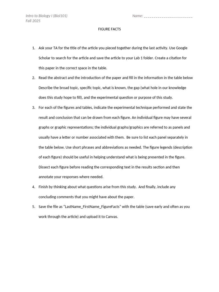 Figure Facts 2025 - IntroBioI101 | PDF | Abstract (Summary ...