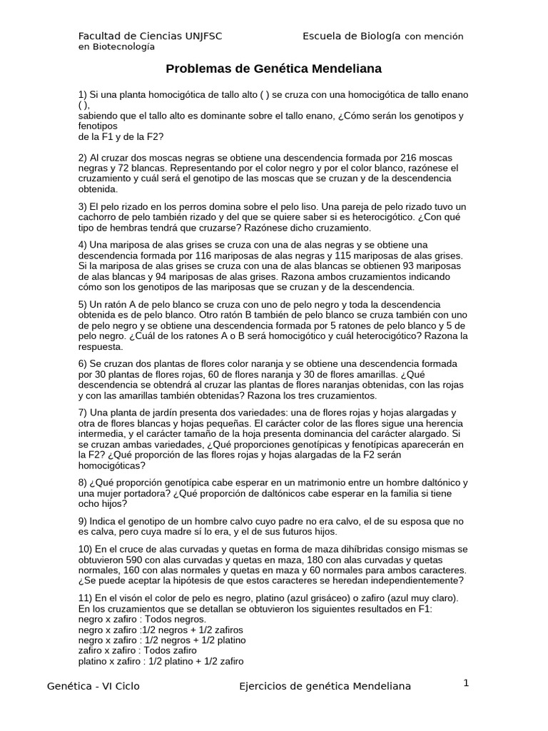 Ejercicios de Genética Mendeliana | PDF | Dominancia (Genética) | Cigosidad