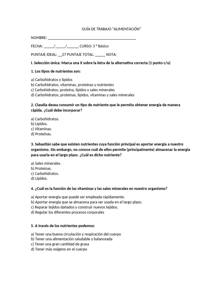 Guia Alimentacion 5 Pdf Nutrientes Carbohidratos