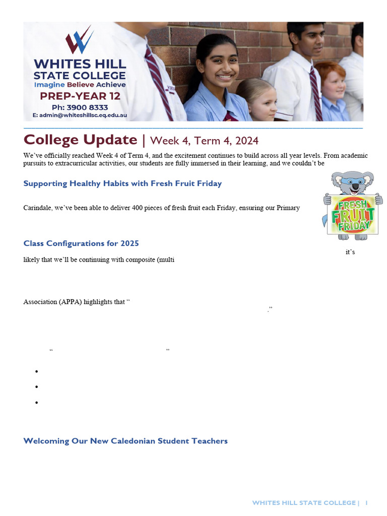 T4 Wk4 WHSC College Update Week 4 Term 4 | PDF | Teachers ...