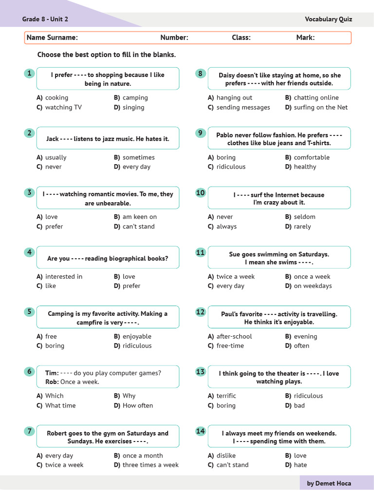 8.2 Vocabulary Quiz | PDF