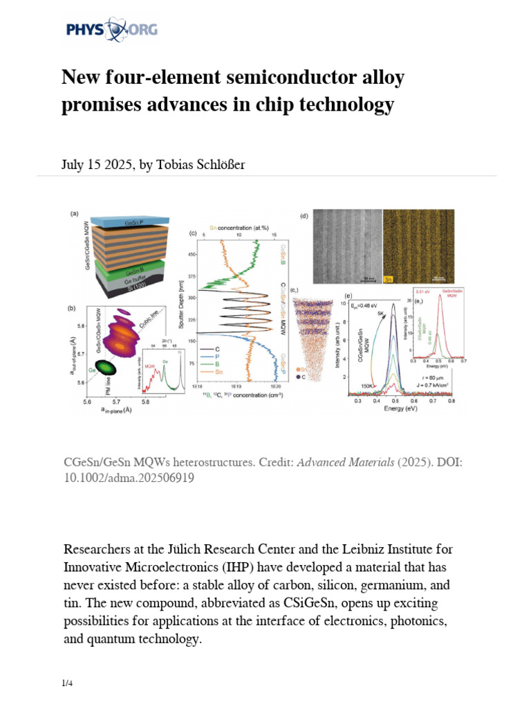 New CSiGeSn Alloy Enhances Chip Tech | PDF | Silicon | Semiconductors