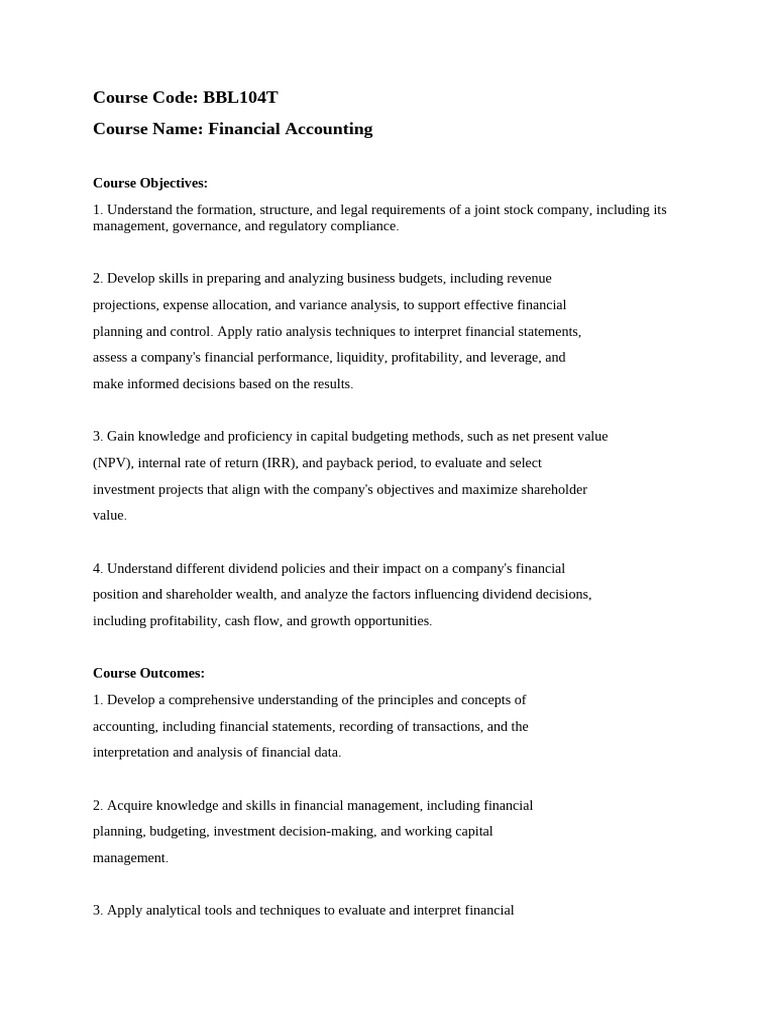 Financial Accounting Course Overview | PDF | Capital Budgeting ...