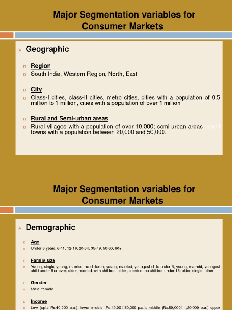 Major Segmentation Variables For Consumer Markets | PDF | Market ...