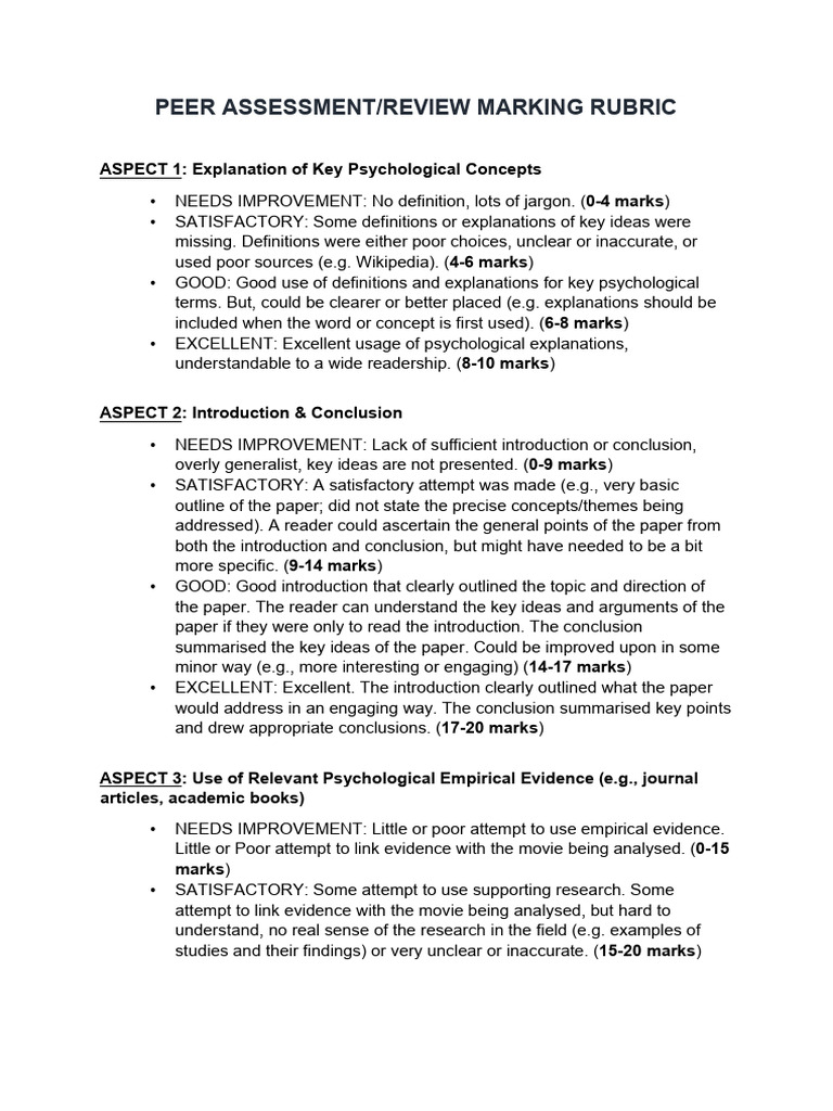 Peer Assessment Review Rubric-1 | PDF | Apa Style | Evidence