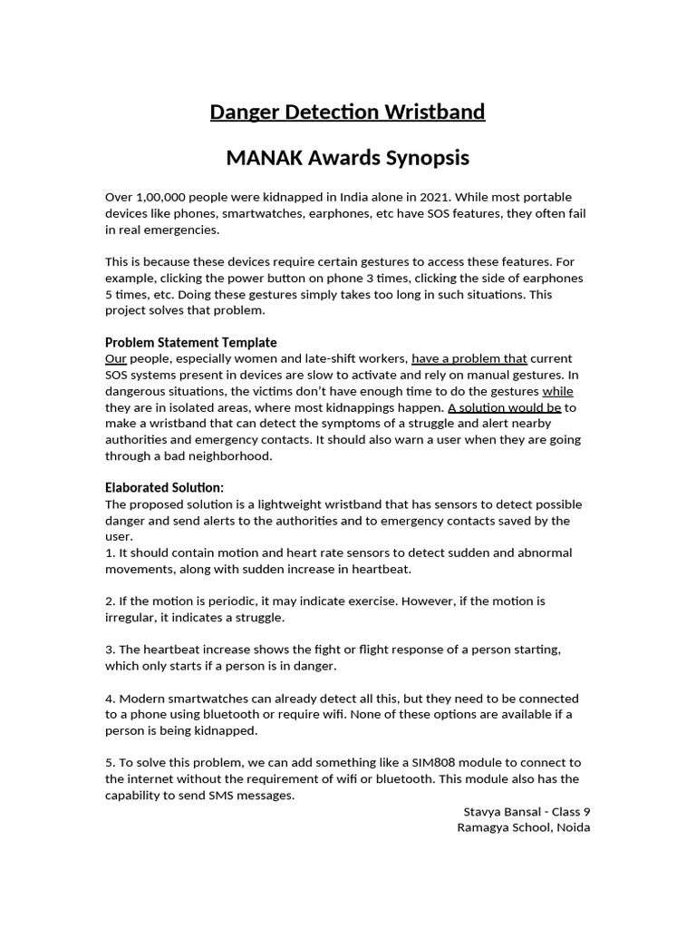 Smart Danger Detection Wristband | PDF