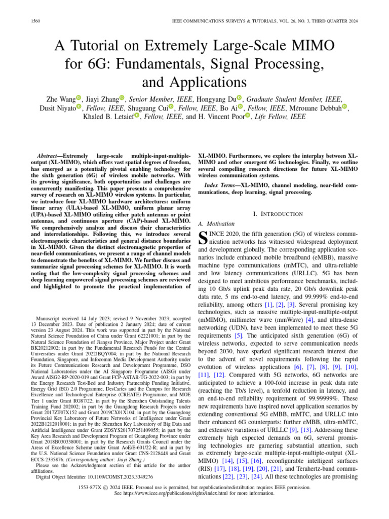 A Tutorial On Extremely Large-Scale MIMO For 6G Fundamentals Signal Processing and Applications ...