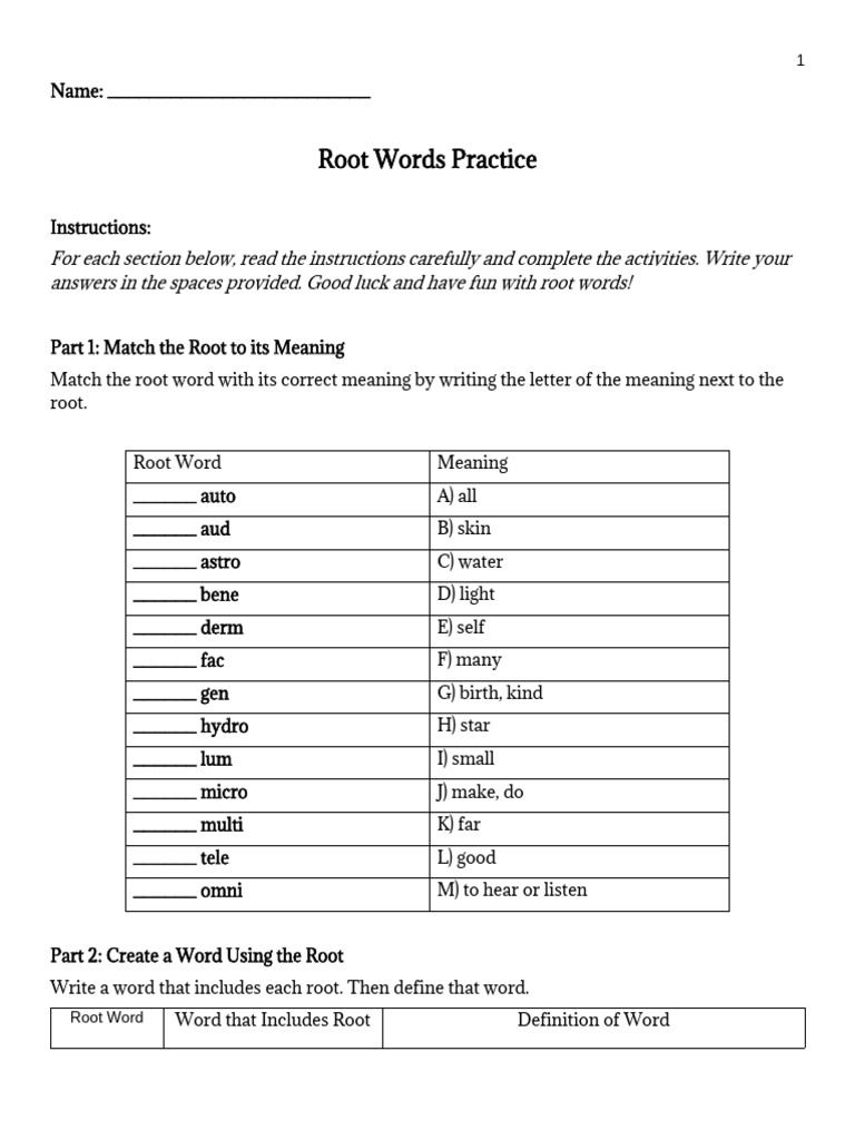 Root Words Practice | PDF