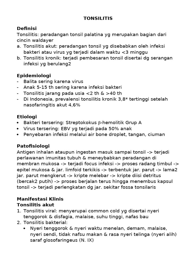 Panduan Lengkap Tonsilitis: Gejala & Pengobatan | PDF
