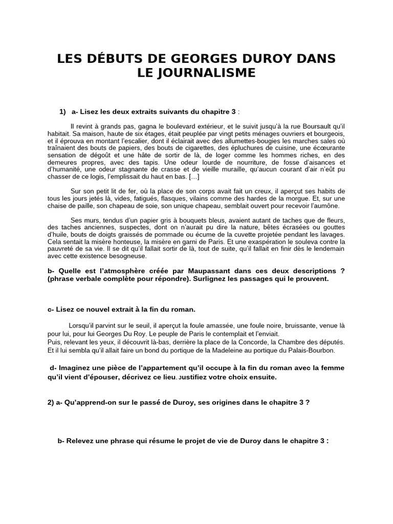 Les débuts tumultueux de Georges Duroy | PDF