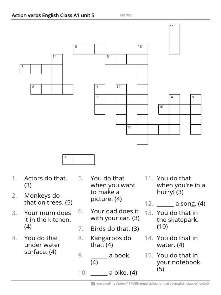 Action Verbs for A1 English Class | PDF