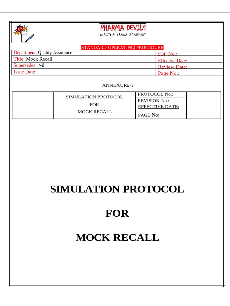 Mock Recall SOP for Quality Assurance | PDF | Chess | Chess Theory