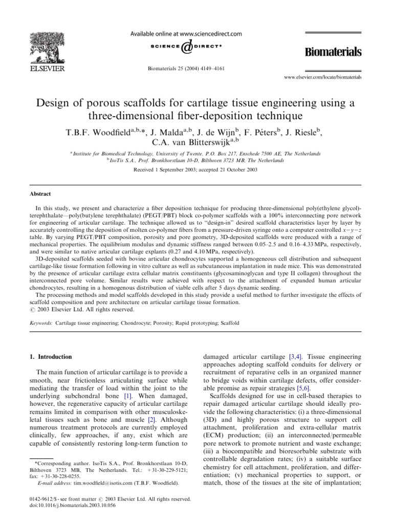 Design of Porous Scaffolds for Cartilage Tissue Engineering Using A ...