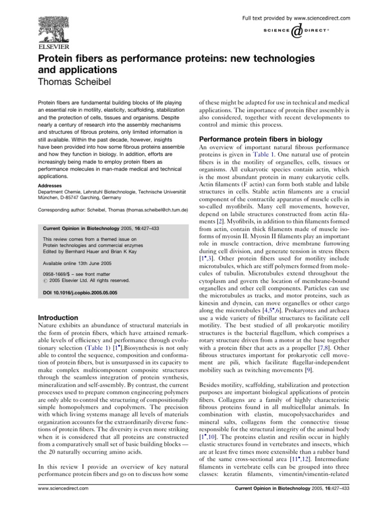 Advancements in Protein Fiber Applications | PDF | Microtubule | Actin