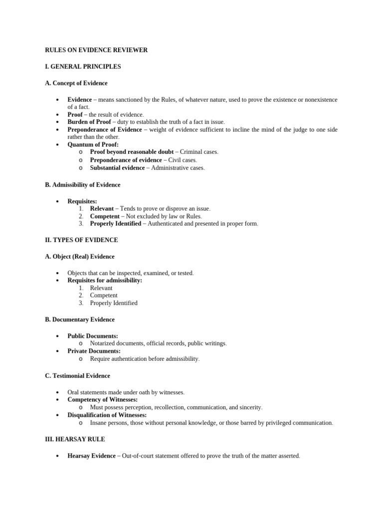 Rules On Evidence Reviewer | PDF | Evidence (Law) | Witness