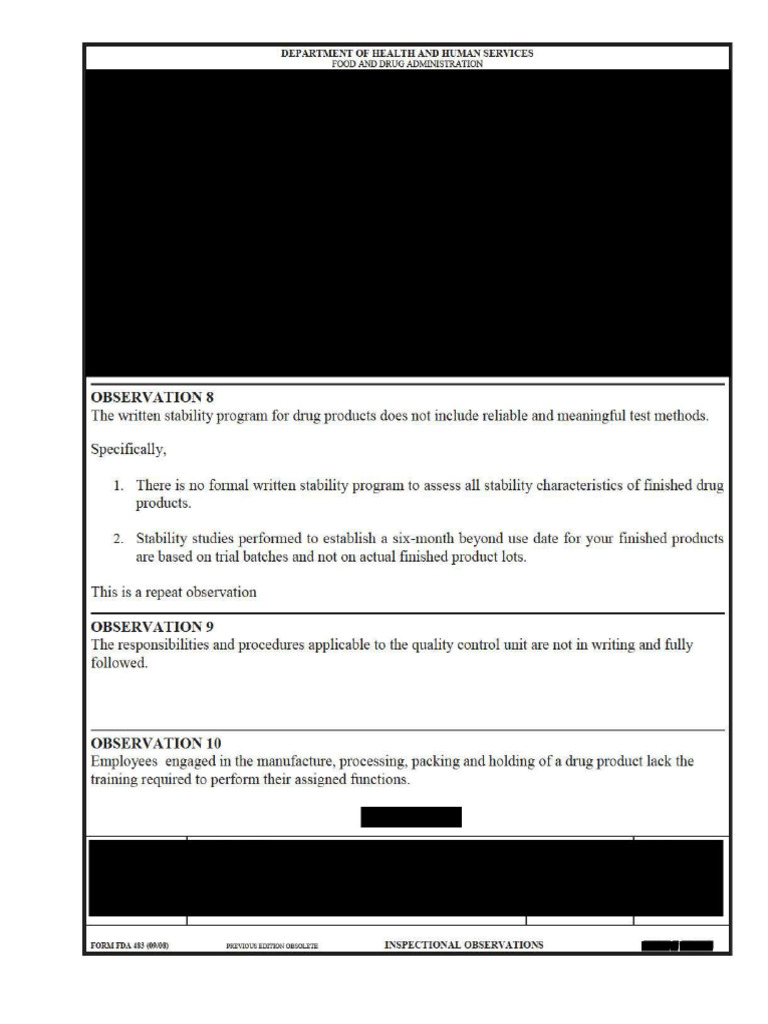 FDA Form 483 Sample 3 4 | PDF