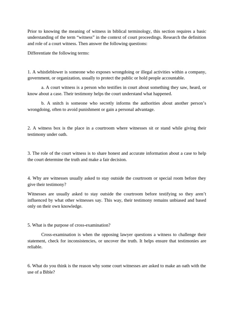 Understanding Court Witnesses and Their Roles | PDF | Witness | Testimony
