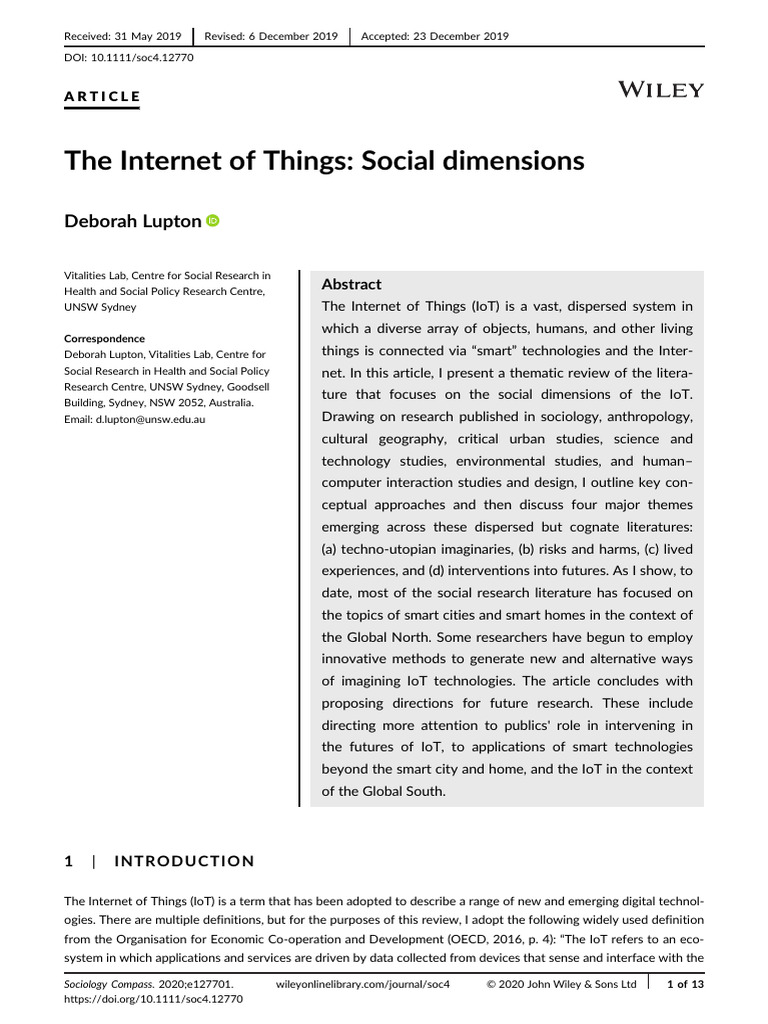 Social Dimensions of the Internet of Things | PDF | Internet Of Things
