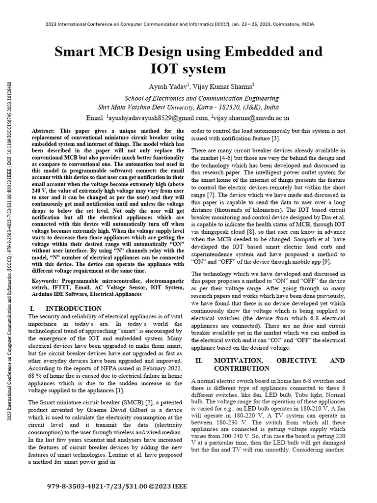 Smart MCB with IoT Integration | PDF | Internet Of Things | Arduino